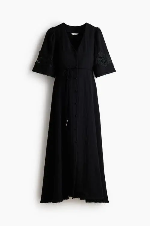 H&m Mama Crinkled Broderie Anglaise Dress - Black