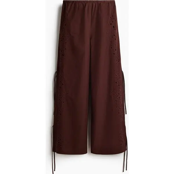 H&m Broderie Anglaise Tie-detail Trousers - Brown