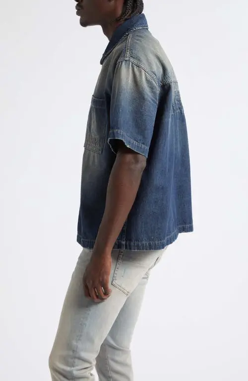 Amiri 3d Logo Short Sleeve Snap-up Denim Shirt - Sandstone