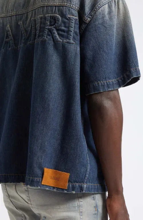 Amiri 3d Logo Short Sleeve Snap-up Denim Shirt - Sandstone