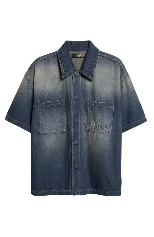 Amiri 3d Logo Short Sleeve Snap-up Denim Shirt - Sandstone