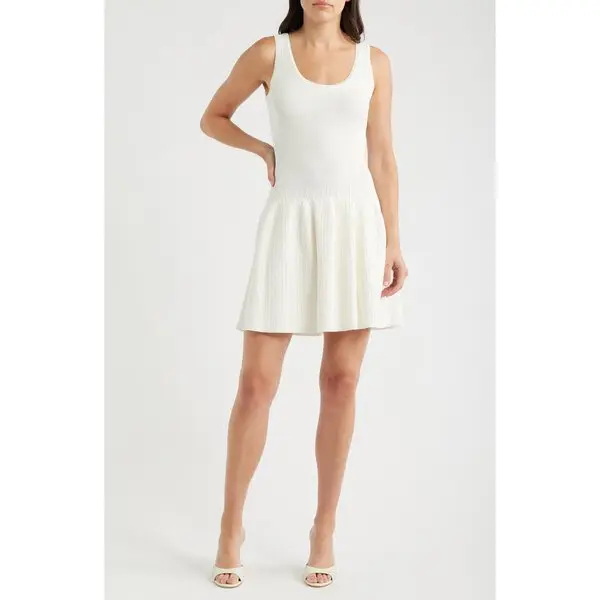 MILLY Marea Sleeveless Fit & Flare Sweater Dress - Ecru