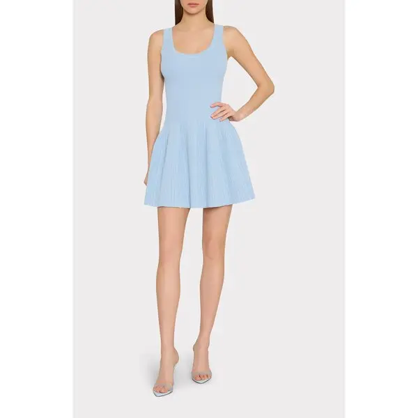 MILLY Marea Sleeveless Fit & Flare Sweater Dress - Light Blue