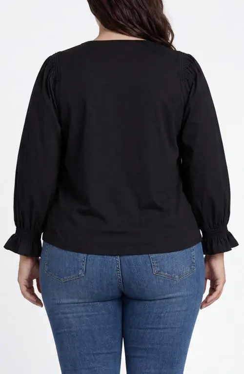 LIVERPOOL Mixed Media V-neck Top - Black