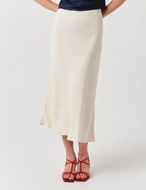 GHOST LONDON Lyra Crepe Midi Skirt - Ivory