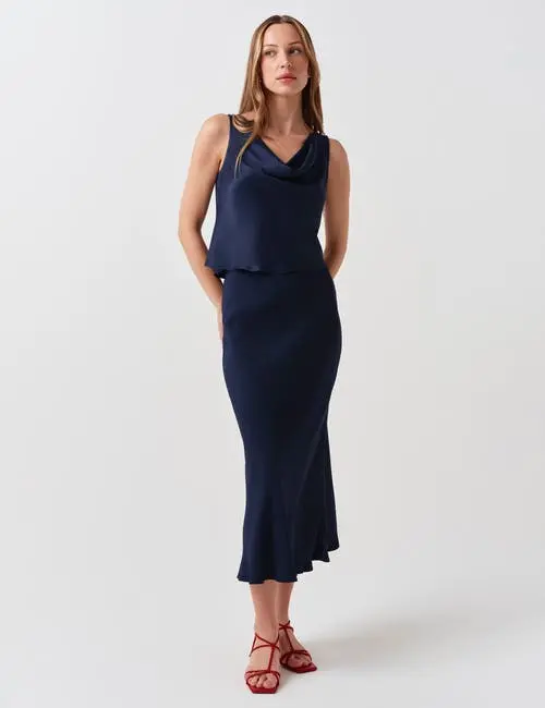 GHOST LONDON Lyra Crepe Midi Skirt