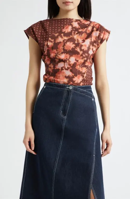 3.1 Phillip Lim Desert Floral Patchwork Cap Sleeve Cotton Top