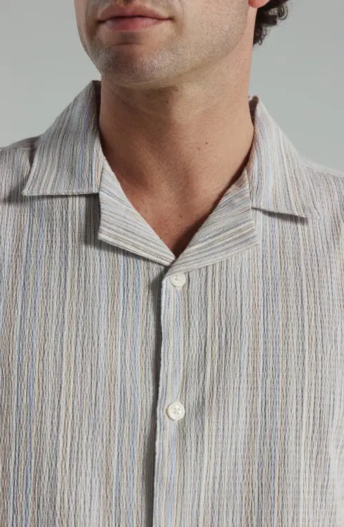 7 Diamonds The Verve Striped Camp Shirt - Blue