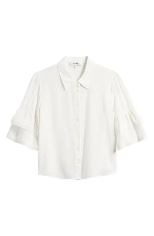 FRAME Lace Trim Ruffle Sleeve Silk Button-up Top