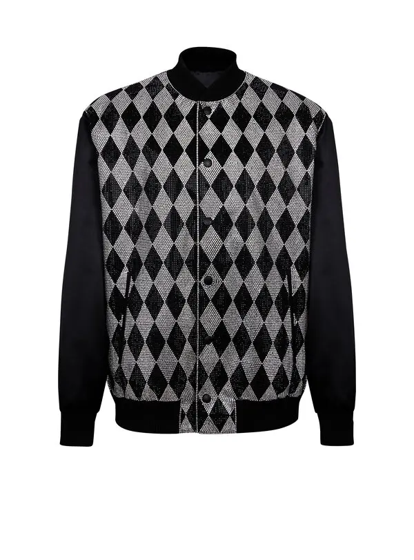 Balmain Diamond Satin Bomber Jacket With Rhinestones