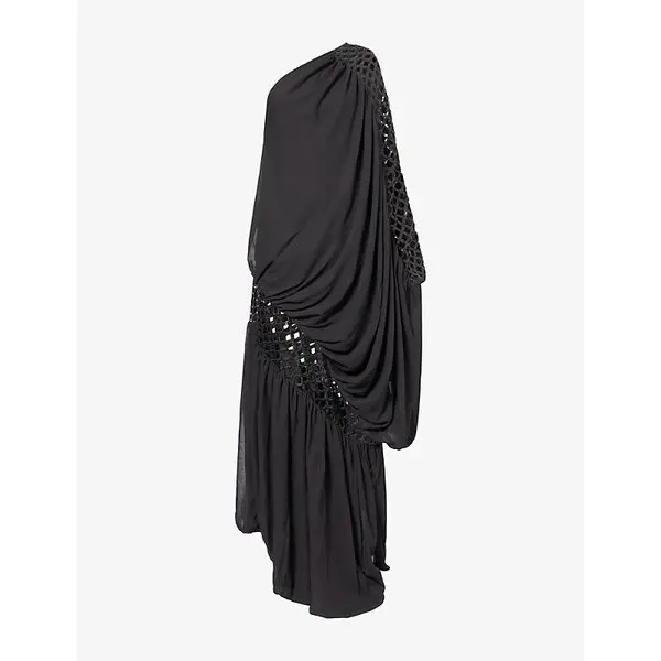 DIMA AYAD One Shoulder Sequin Lattice Maxi Dress - Black
