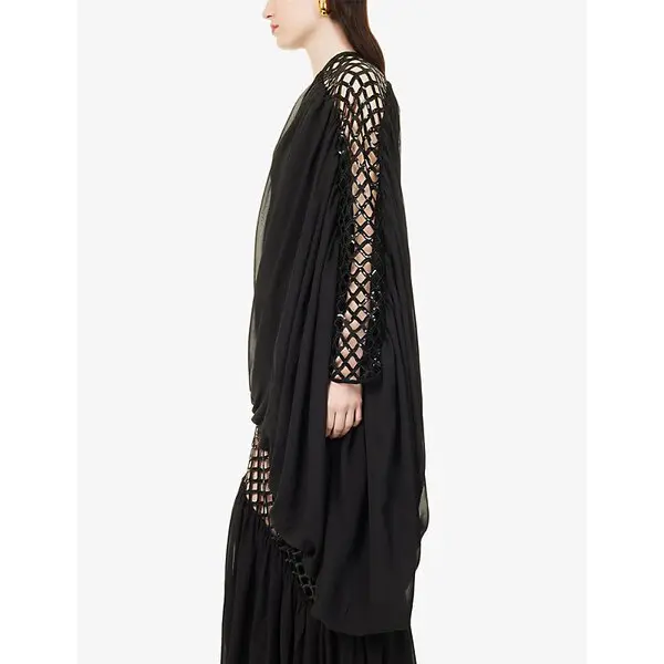 DIMA AYAD One Shoulder Sequin Lattice Maxi Dress