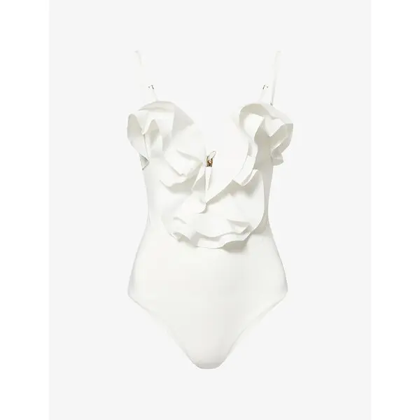 Zimmermann Solstice Frill Plunge Swimsuit - Ivory