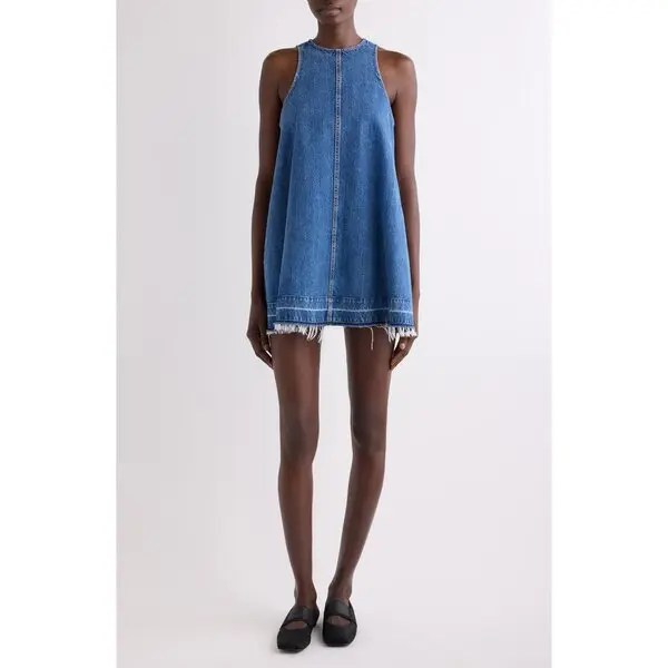 Givenchy Raw Hem Trapeze Denim Minidress - Medium Blue
