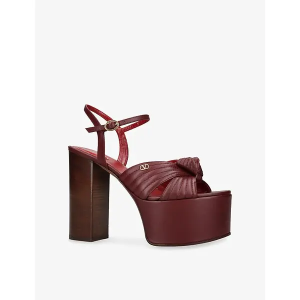 Valentino Garavani Leather Platform Sandals - Wine