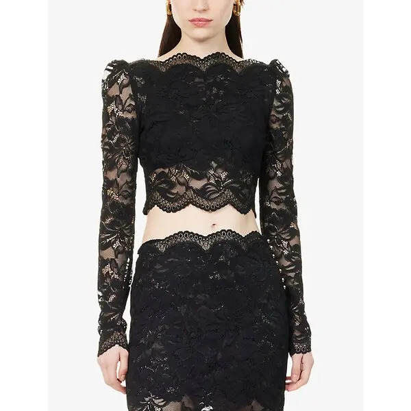 Rabanne Cropped Lace Woven Top - Black