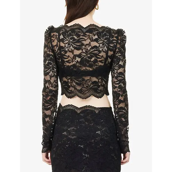Rabanne Cropped Lace Woven Top - Black