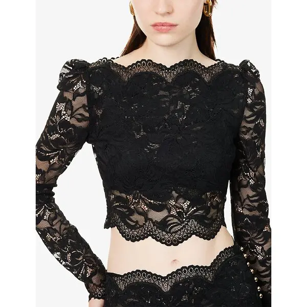 Rabanne Cropped Lace Woven Top - Black