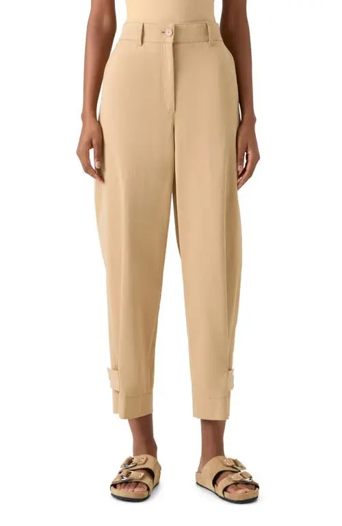 Akris Fraser High Waist Cotton Gabardine Barrel Leg Pants - Beige