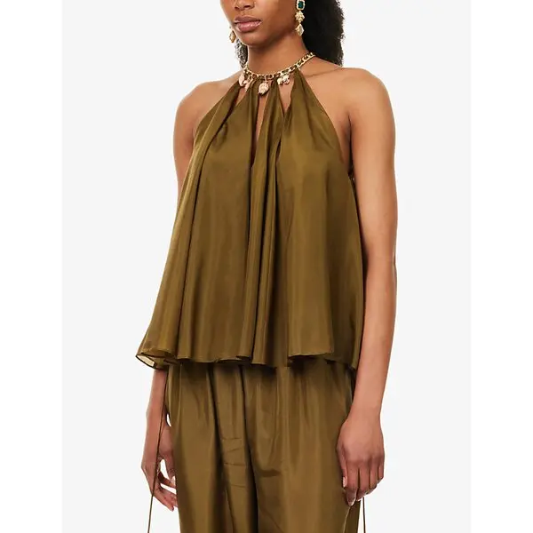 Zimmermann Mahon Chain Neck Silk Blouse - Olive