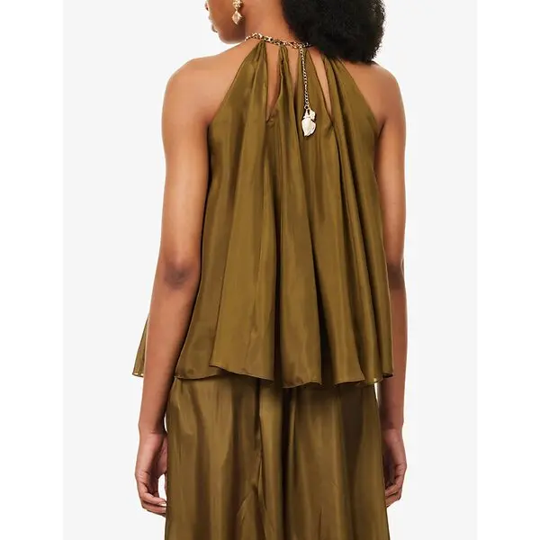 Zimmermann Mahon Chain Neck Silk Blouse - Olive
