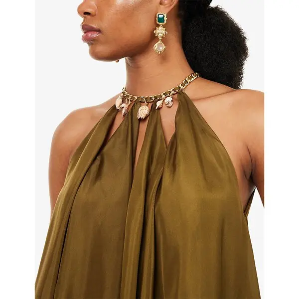 Zimmermann Mahon Chain Neck Silk Blouse - Olive