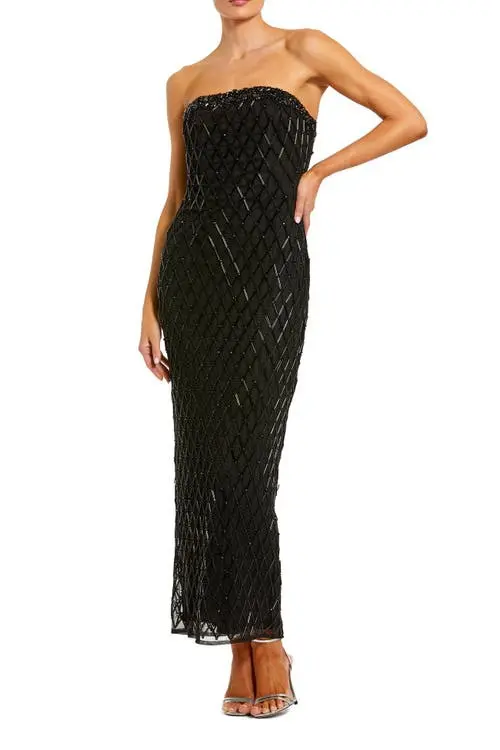 Mac Duggal Strapless Embellished Column Gown - Black