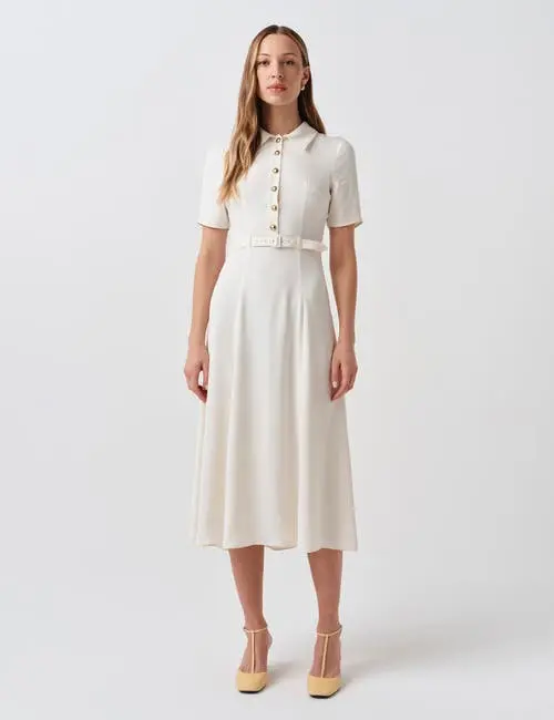 GHOST LONDON Amanda Collared Midi Shirt Dress - Ivory
