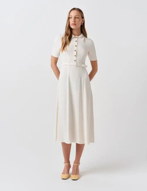 GHOST LONDON Amanda Collared Midi Shirt Dress - Ivory