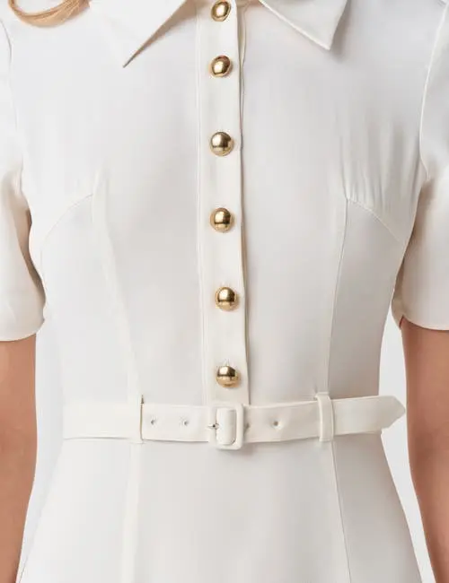 GHOST LONDON Amanda Collared Midi Shirt Dress - Ivory