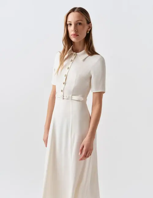GHOST LONDON Amanda Collared Midi Shirt Dress - Ivory