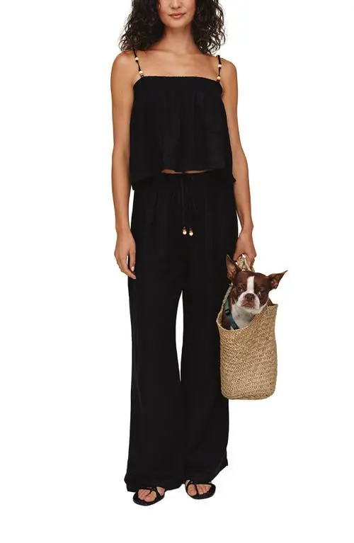 Bella Dahl Beaded Drawstring Linen Blend Wide Leg Beach Pants