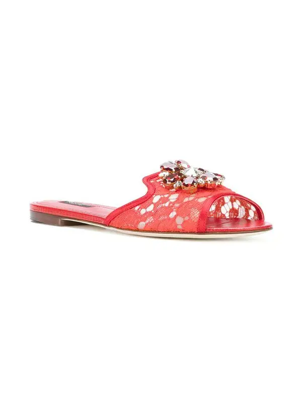 Dolce & Gabbana Bianca Flat Sandals - Red