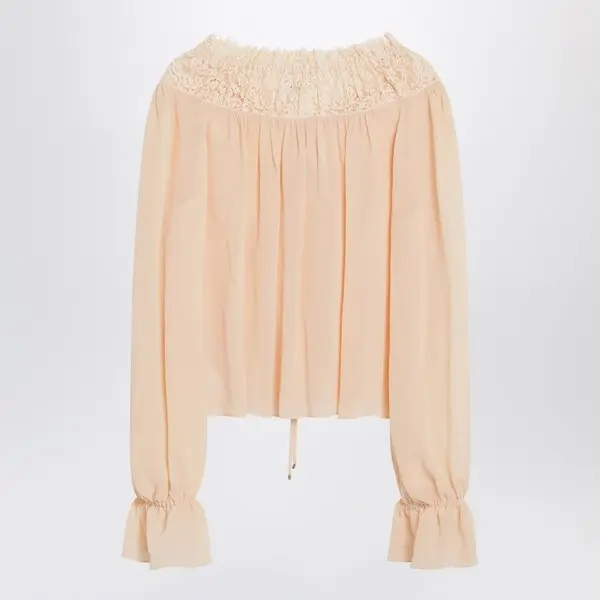 Chloé Silk Georgette Blouse With Lace Collar And Drawstring Front