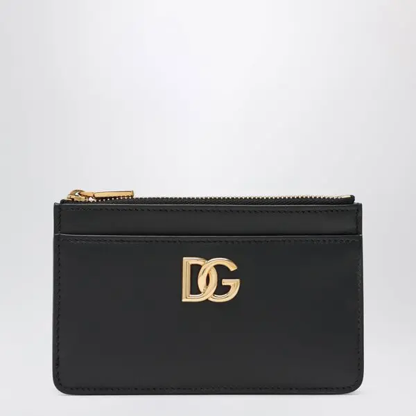 Dolce & Gabbana Leather Zip Card Holder With Dg Logo - Black