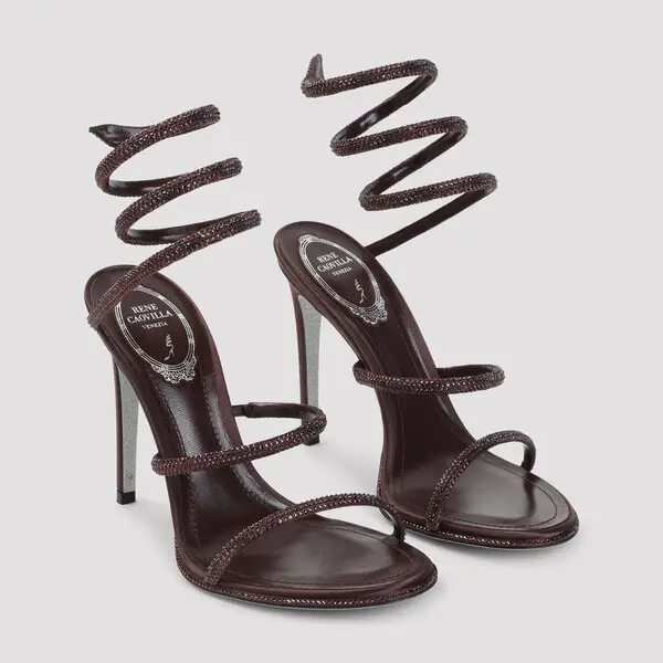 Rene Caovilla Embellished Spiral Ankle Wrap Stiletto Sandals - Brown