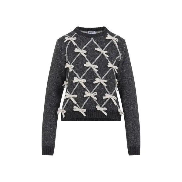 Moschino Wool-blend Bow Appliqué Sweater - Gray