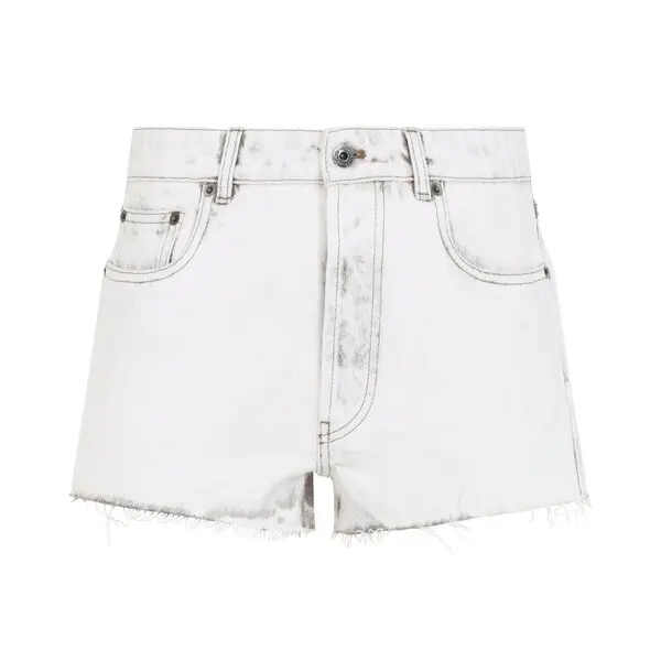 Miu Miu Bleached Cotton Denim Shorts With Raw Edge Hem - White