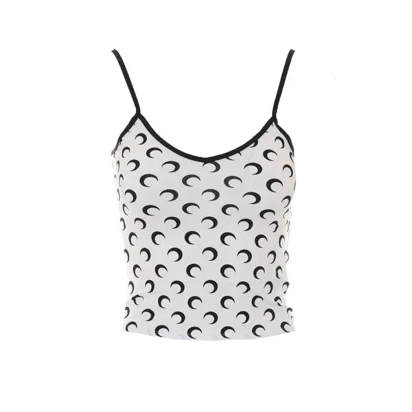 MARINE SERRE Moon Print Jersey Straps Top - White