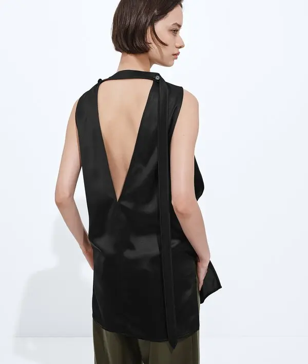 Bottega Veneta Fluid Silk Satin Top - Double Black
