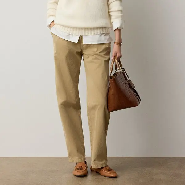 Ralph Lauren Fallon Pleated Cotton Chino Pants - Lux Tan