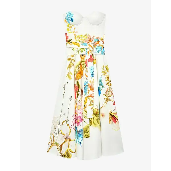 REISS X Nybg Anisa Floral-print Bustier Woven Midi Dress - Ivory