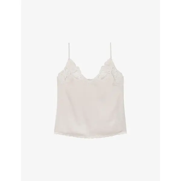 REISS Joanie Lace-detail Satin Cami Top - Neutral