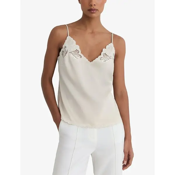 REISS Joanie Lace-detail Satin Cami Top