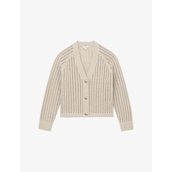 REISS Constance V-neck Knitted Cardigan - Neutral