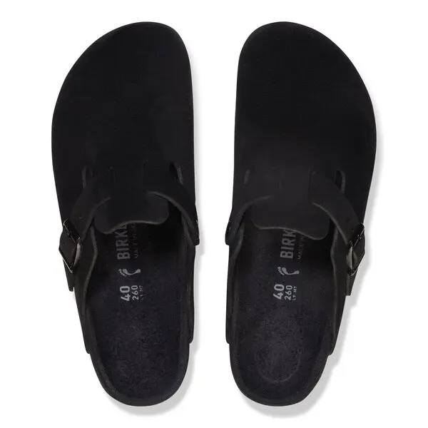 BIRKENSTOCK Boston Suede Leather Clogs - Black