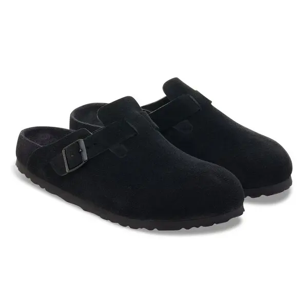 BIRKENSTOCK Boston Suede Leather Clogs - Black