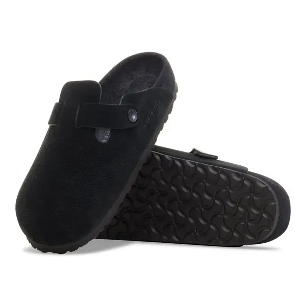 BIRKENSTOCK Boston Suede Leather Clogs - Black