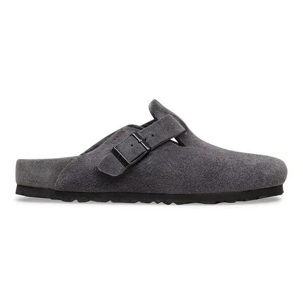 BIRKENSTOCK Boston Suede Leather Clogs - Charcoal
