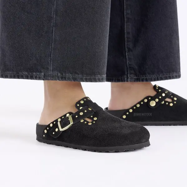 BIRKENSTOCK Boston Rivet Suede Leather - Black